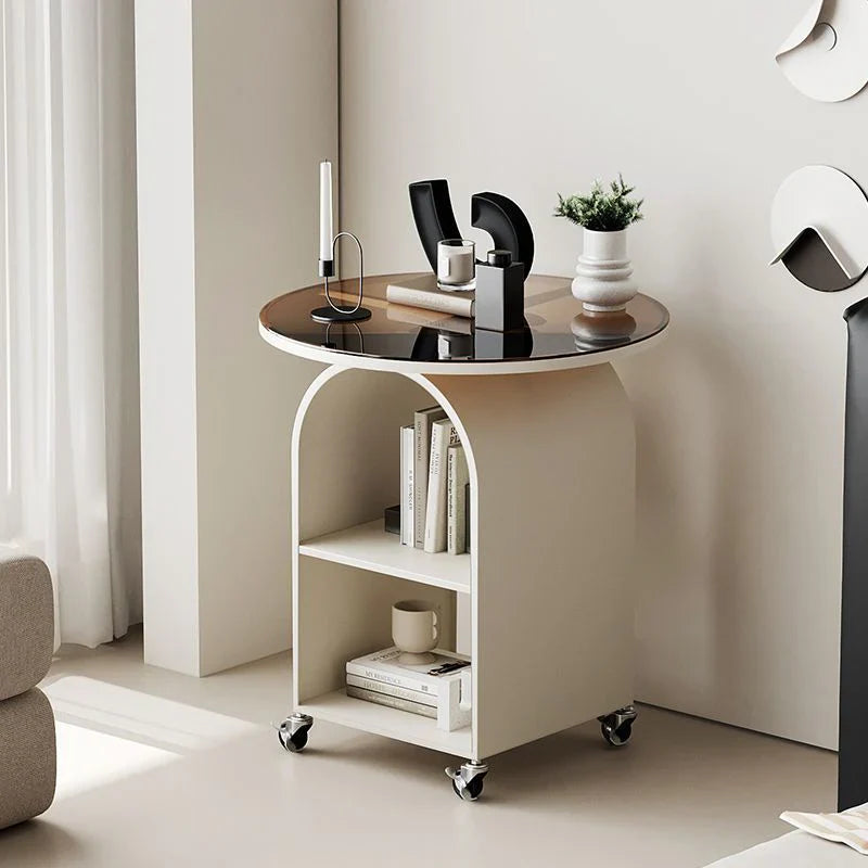 Roll-Around Round Glass Side Table — Compact, Stylish and Practical ...