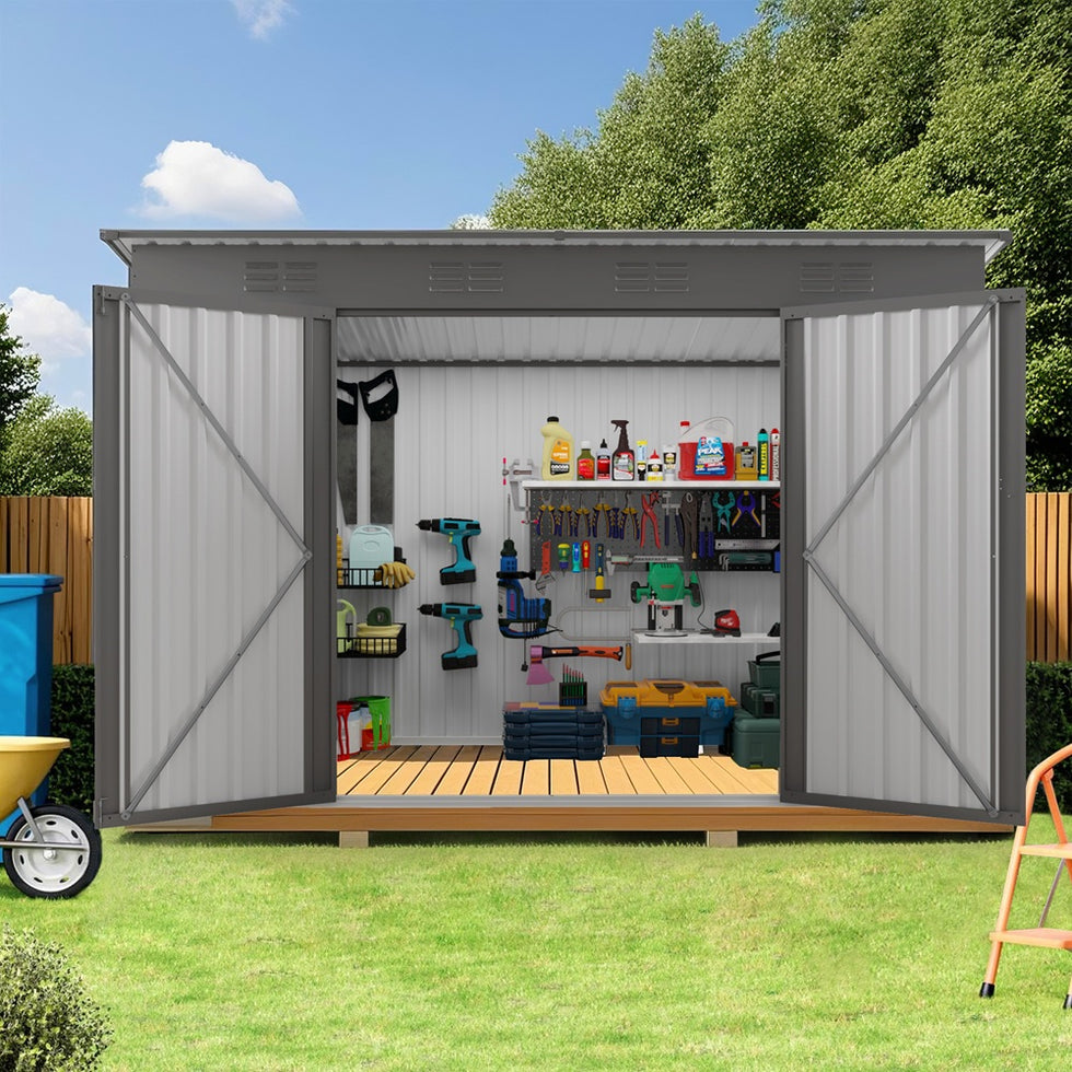 4 x 9 FT Outdoor Storage Shed, Metal Garden Shed Tool House with ...